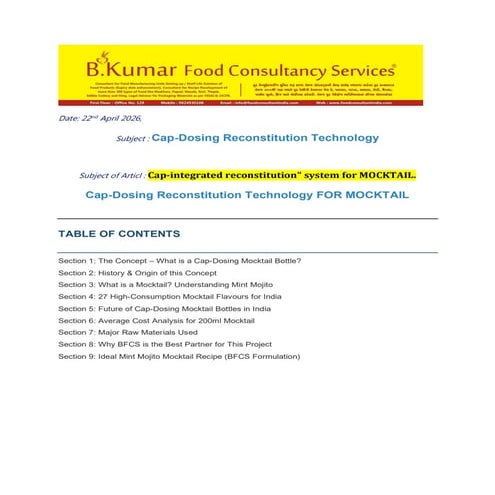 Cap Dosing Reconstitution Technology for Beverage | PDF