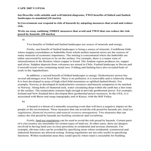 CAPE Geography Cape '07 u1 p2 #6 | DOCX