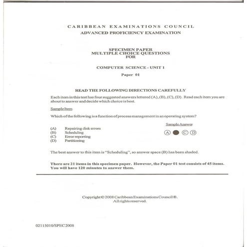 CAPE Computer Science Unit 1 Paper 1 - Practice Paper | PDF
