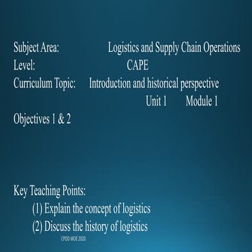 CAPE Logistics and Supply Chain Operations U1 M1 Obj 1 2 Historical ...