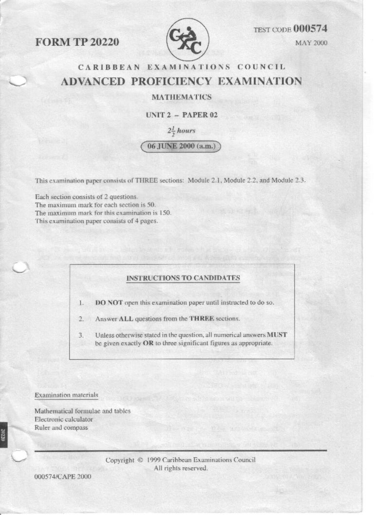 Cape pure math 2000 unit 2 paper 2 Cape pure math 2000 unit 2 paper 2