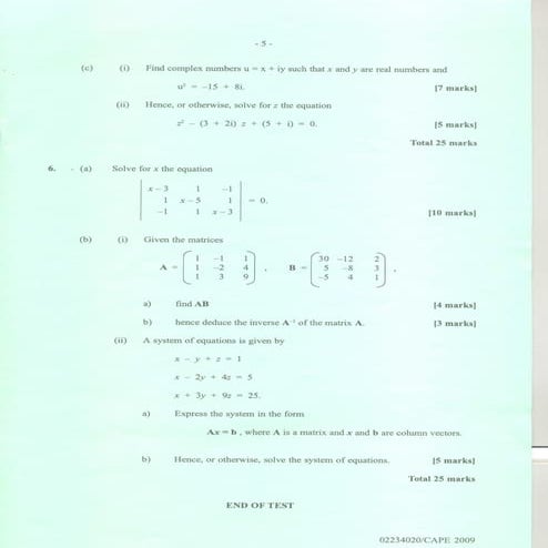 Cape pure math 2009 unit 2 paper 2 | PDF