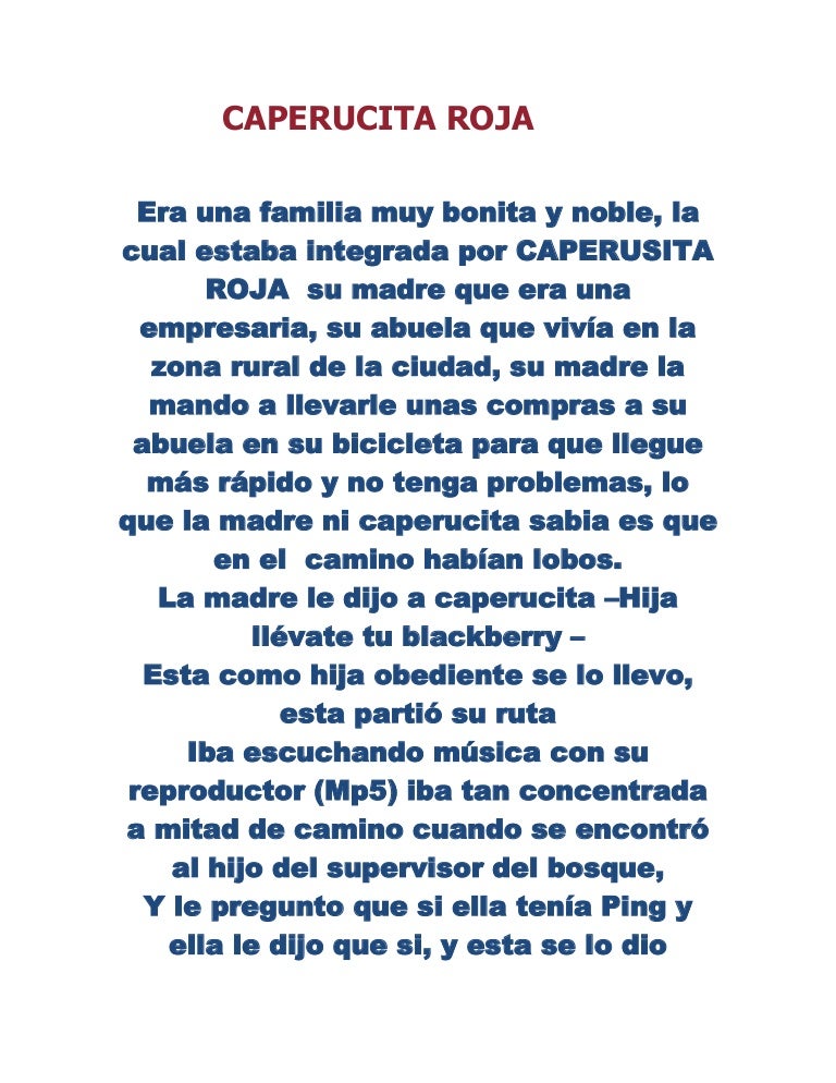 El Texto Narrativo Cuentos Caperucita Roja