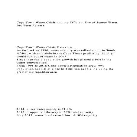 Cape Town Water Crisis and the Efficient Use of Scarce Water B.docx ...