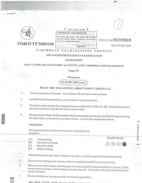 Simple explanations with answers to CSEC Geography 2019 multiple choice ...