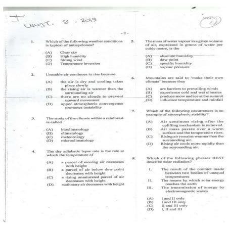 CAPE UNIT 2 GEOGRAPHY PAST PAPER- PAPER 1-MULTIPLE CHOICE-2013 | DOCX