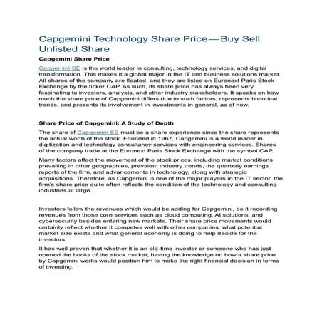 Capgemini Technology Share Price - Buy Sell Unlisted Share | PDF