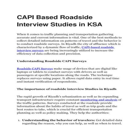 CAPI Based Roadside Interview Studies in KSA | PDF | Free Download