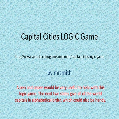 Capital Cities LOGIC game | PPTX