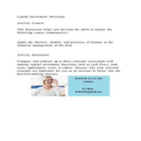 Capital Investment DecisionsActivity ContextThis discussion | DOCX