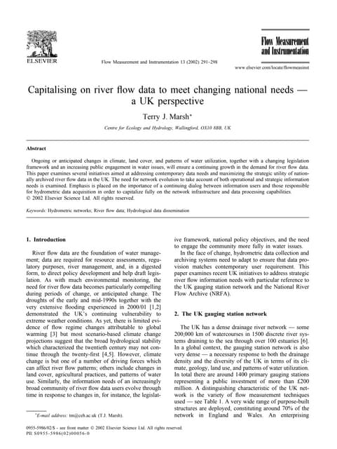 Managing National Hydrometric Data From Data To Information Pdf