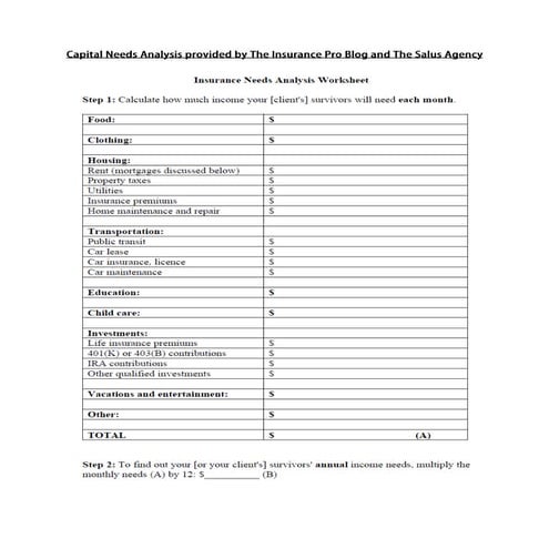 Life Insurance Capital Needs Analysis | PDF