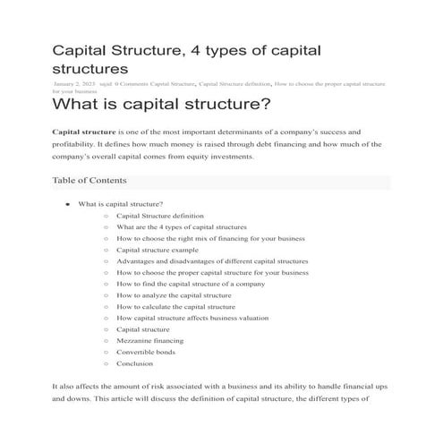 4 Types of Capital Structures Explained | PDF