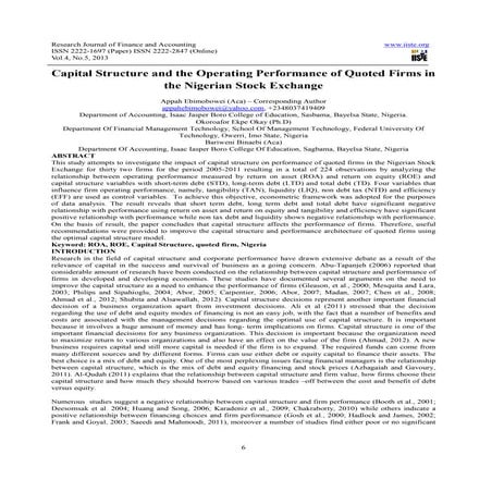 Capital structure and the operating performance of quoted firms in the nigerian stock exchange | PDF