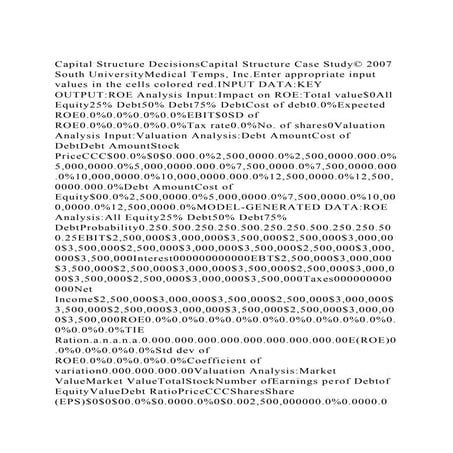 Capital Structure DecisionsCapital Structure Case Study© 2007 Sout.docx