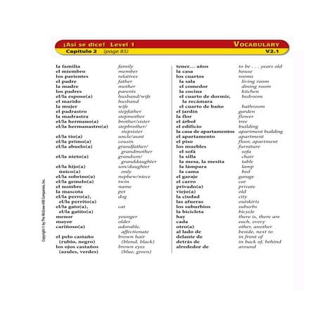 Asi se dice level 1 Capítulo 2 Voabulary | PDF