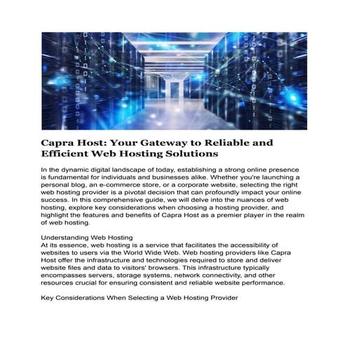 Capra Host: Your Gateway to Reliable and Efficient Web Hosting Solutions | PDF