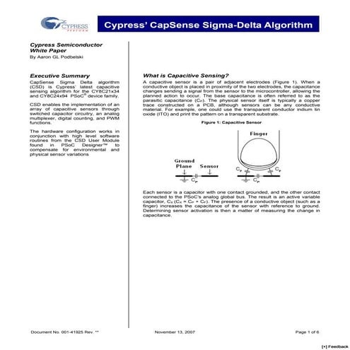 CapSense Capacitive Sensors Sigma Delta Algorithm | PDF