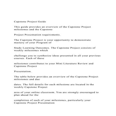 Capstone Project Guide This guide provides an overview of .docx | Education