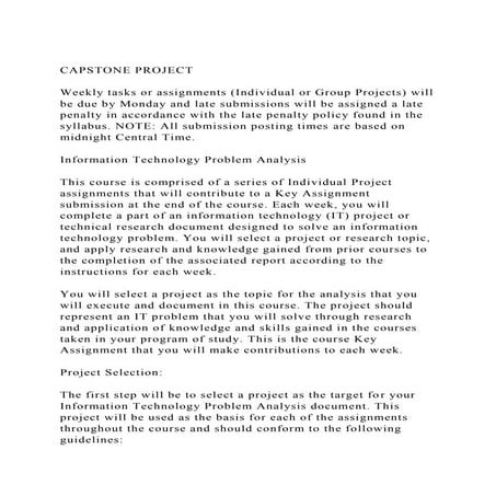 CAPSTONE PROJECTWeekly tasks or assignments (Individual or Gro.docx