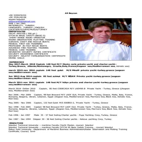 Capt.ali baycan(c.v)r | DOCX | Cruises | Travel Type