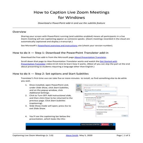 Captioning Zoom meetings using the PowerPoint subtitles feature for ...