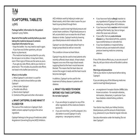 Captopril 25mg tablets_pil__taj_pharmaceuticals | PDF