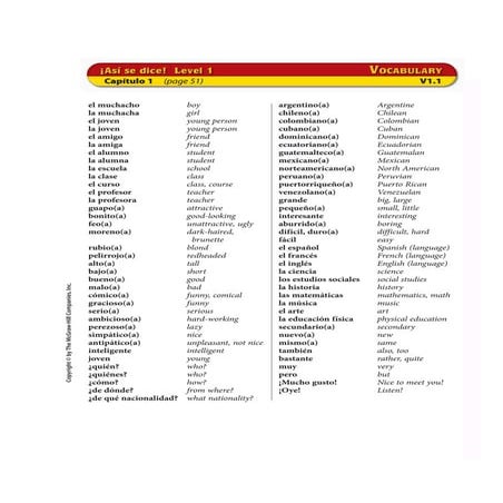 Asi se dice level 1 Capítulo 2 Voabulary | PDF