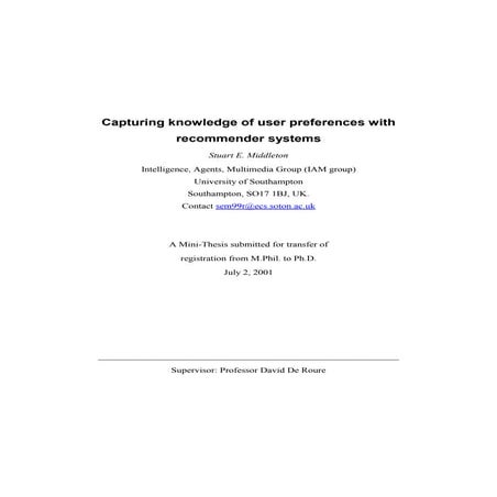 Capturing Knowledge Of User Preferences With Recommender Systems | PDF