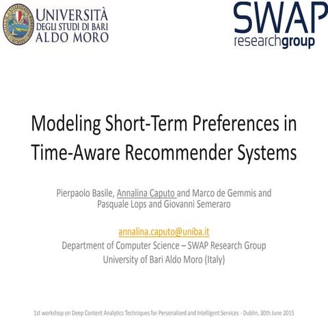 Modeling Short-Term Preferences in Time-Aware Recommender Systems | PPT