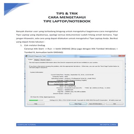Cara cek tipe laptop | PDF