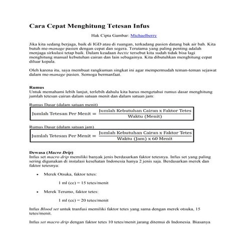 Cara cepat menghitung tetesan infus | DOCX
