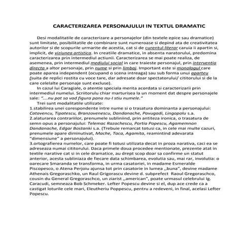 Caracterizarea personajului in textul dramatic | DOCX