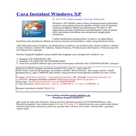 Cara Instalasi Windows Xp Docx