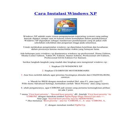 Cara instalasi windows xp | PDF