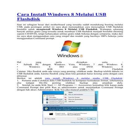 Cara install windows 8 melalui usb flashdisk | DOCX