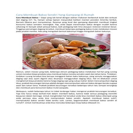 Cara Membuat Bakso Sendiri Yang Gampang Di Rumah | PDF