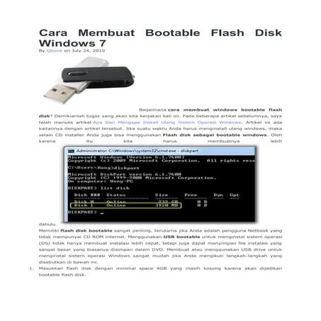 Cara membuat bootable flash disk windows 7 | PDF