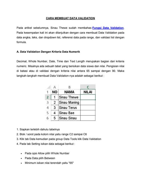 Fungsi data validation di excel | PDF