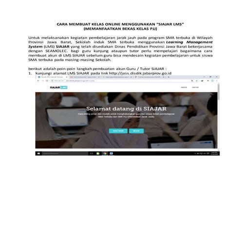 Cara membuat kelas online menggunakan lms siajar | DOCX