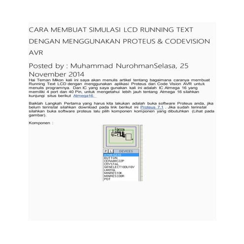 Cara membuat simulasi lcd running text dengan menggunakan proteus | DOCX