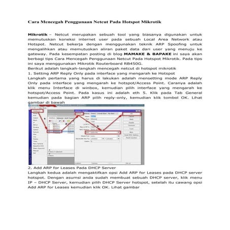 Cara mencegah penggunaan netcut pada hotspot mikrotik | DOCX