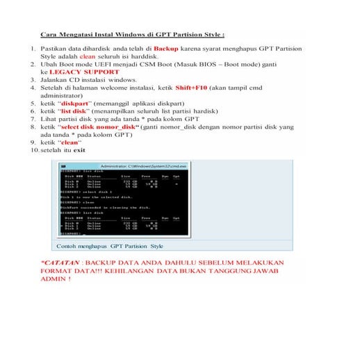 Cara mengatasi instal windows di gpt partision style | DOCX