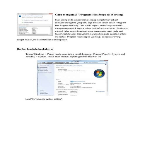 Cara mengatasi program has stopped working | DOCX