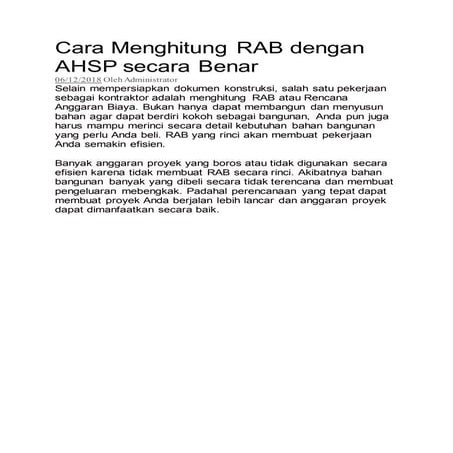 Cara menghitung rab dengan ahsp secara benar | DOCX