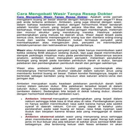 Cara mengobati wasir tanpa resep dokter | PDF