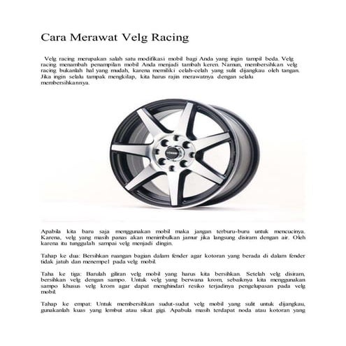 Tips Cara merawat velg racing | PDF