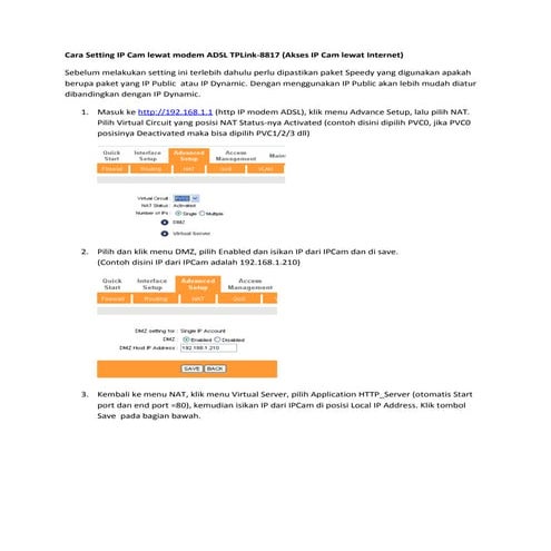 Cara setting ip cam lewat modem adsl tp link | PDF