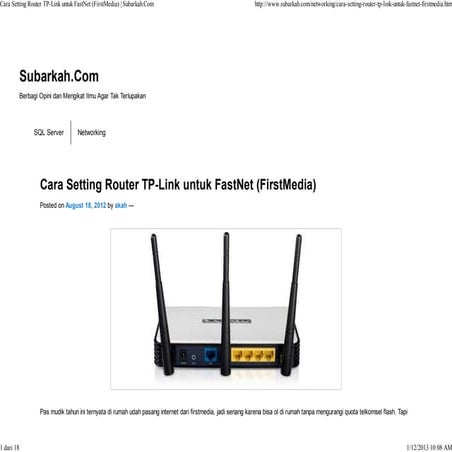Cara setting router tp link untuk fast net (firstmedia) - subarkah | PDF