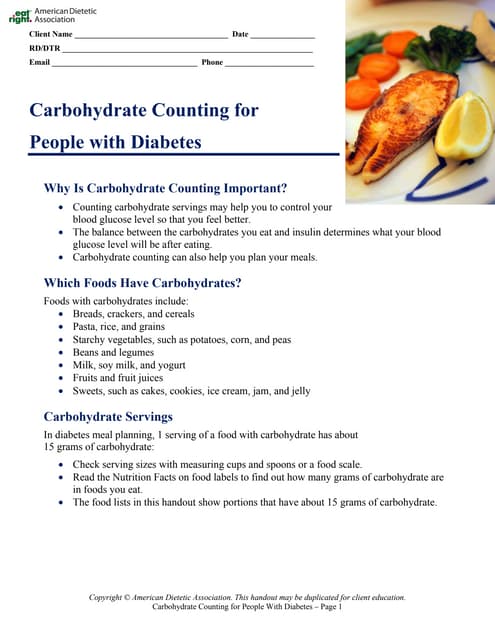 Carb Counting Diabetes Education Handout Carb Counting Diabetes Education Handout